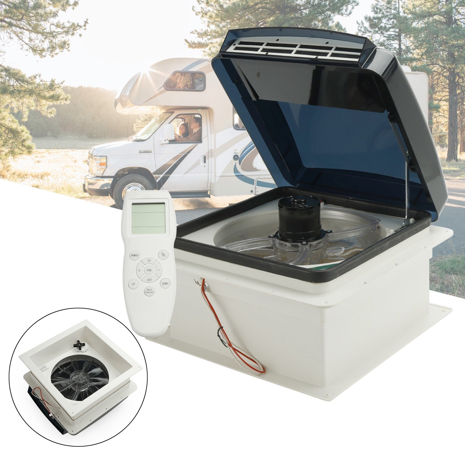 14" RV Caravan Roof Vent RV Fan 12V Skylight With Remote Control 10 Sp ...